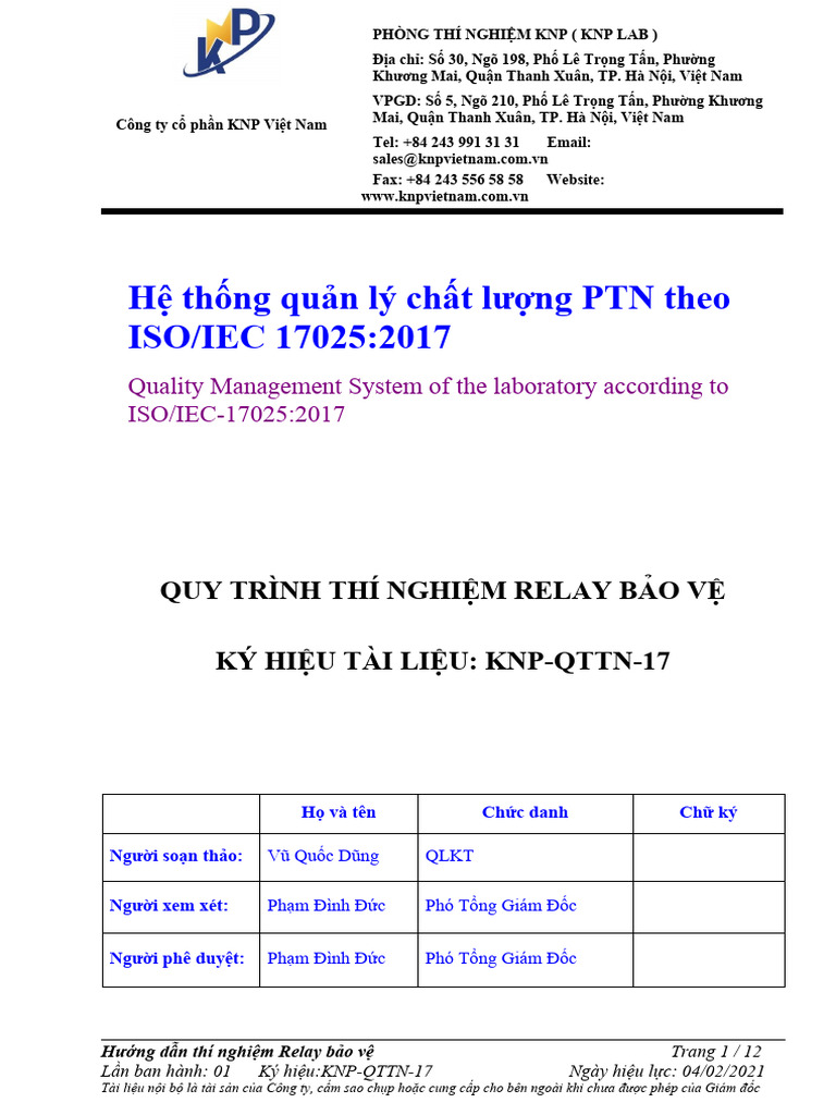 Knp-qttn-17 Relay Bảo Vệ | PDF
