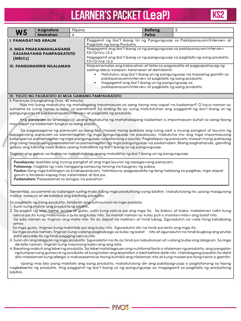 Q4 Filipino 5 Week5 | PDF