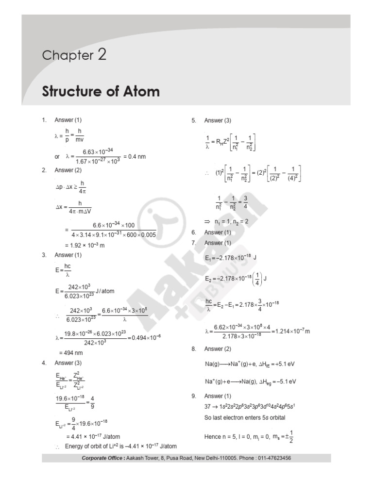 C - Sol - Ch-02 - Structure of Atom | PDF | Atomic Orbital | Electron