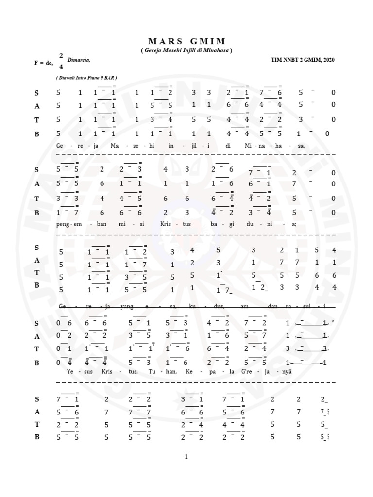Mars Gmim - Satb (Notasi Angka) | PDF