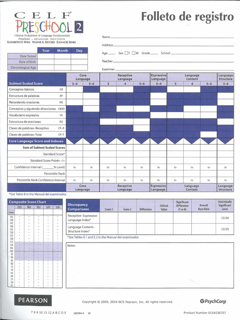 Celf Preschool-2 Hoja de Registro | PDF | Linguistic Typology | Linguistics