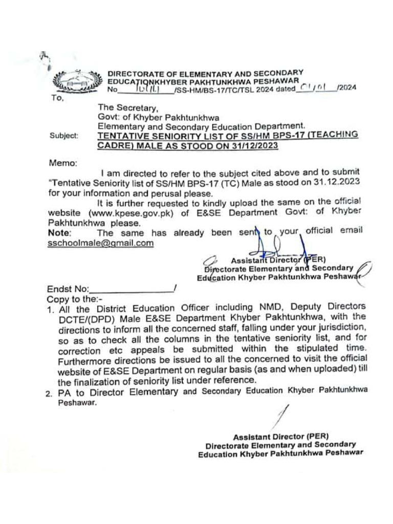 Seniority Lists Notification Stood On 31-12-2023 | PDF