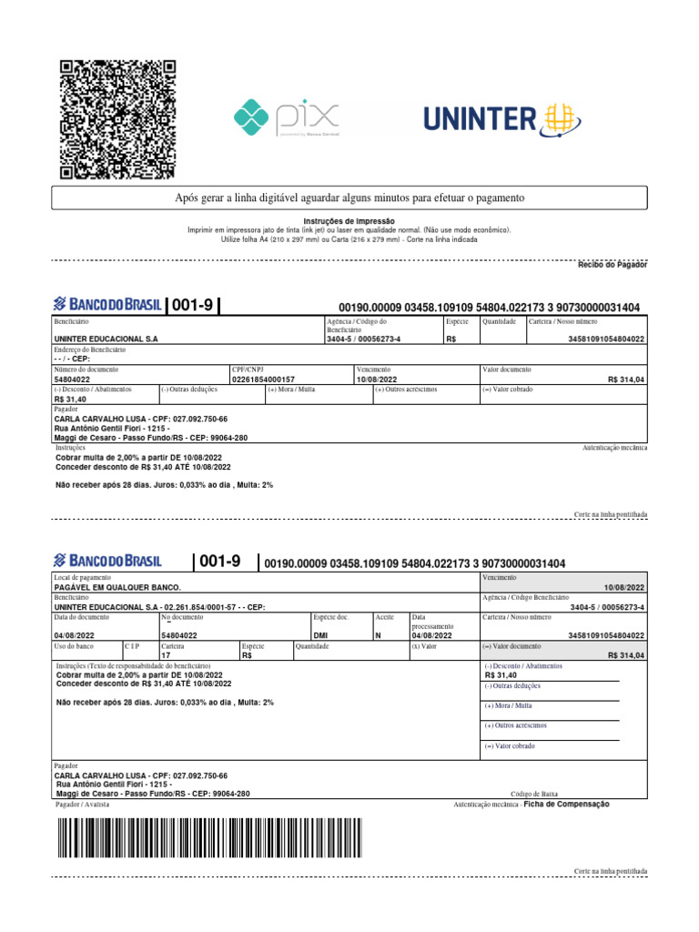 Boleto | PDF | Impressão