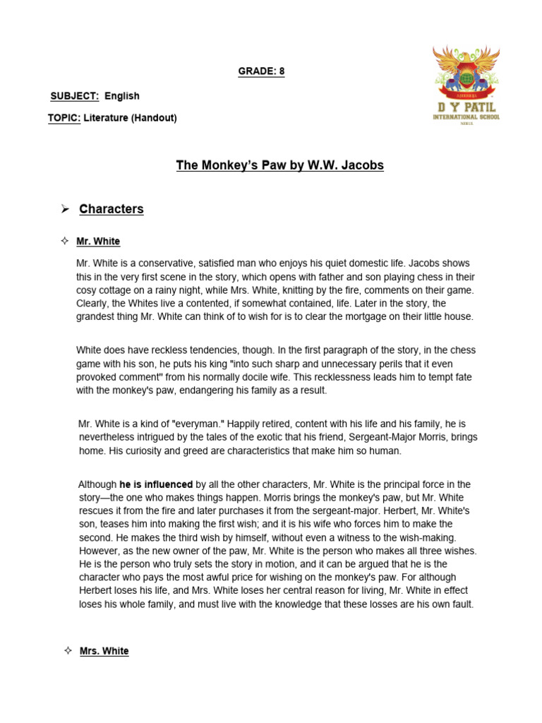 "Character Analysis of The Monkey's Paw" | PDF | Destiny