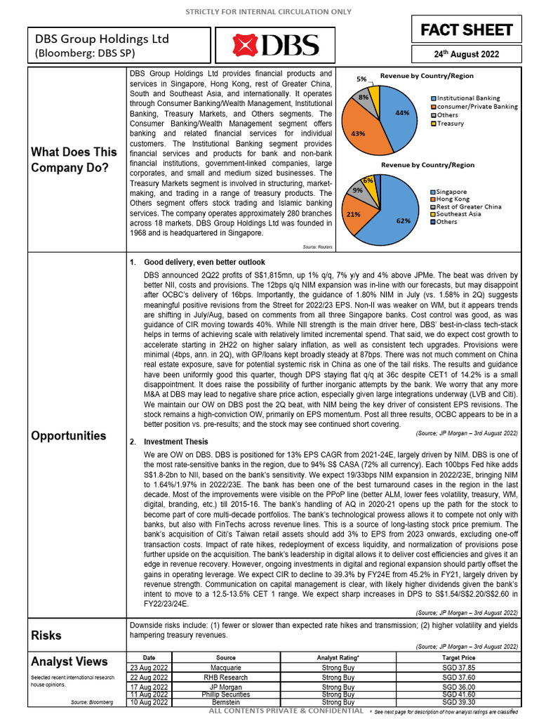 (Internal Use Only) Factsheet - DBS | PDF | Banks | Securities (Finance)