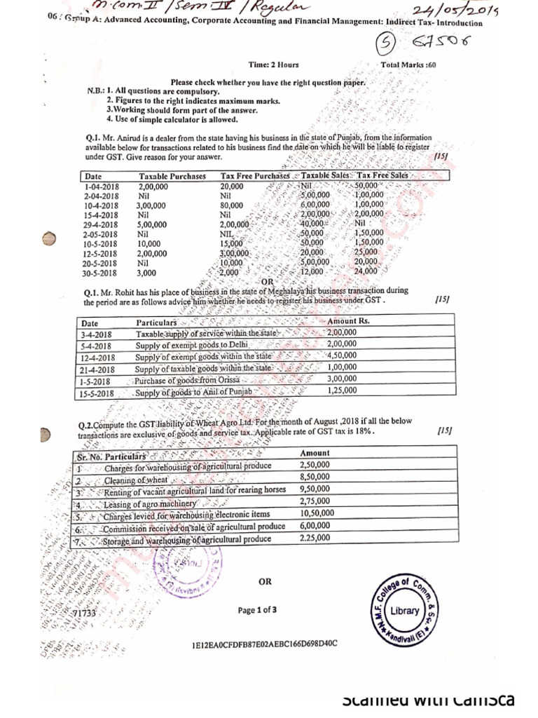 Commerce Mcom Master of Commerce Semester 4 2019 May Indirect Tax Introduction of Goods ...