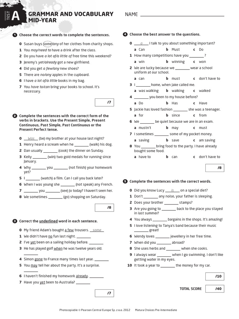 mid-year-test-a | PDF | Perfect (Grammar) | Linguistics