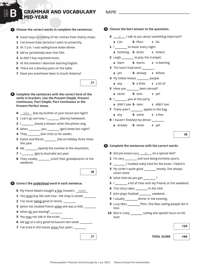 Mid Year Test B | PDF | Perfect (Grammar) | Linguistics