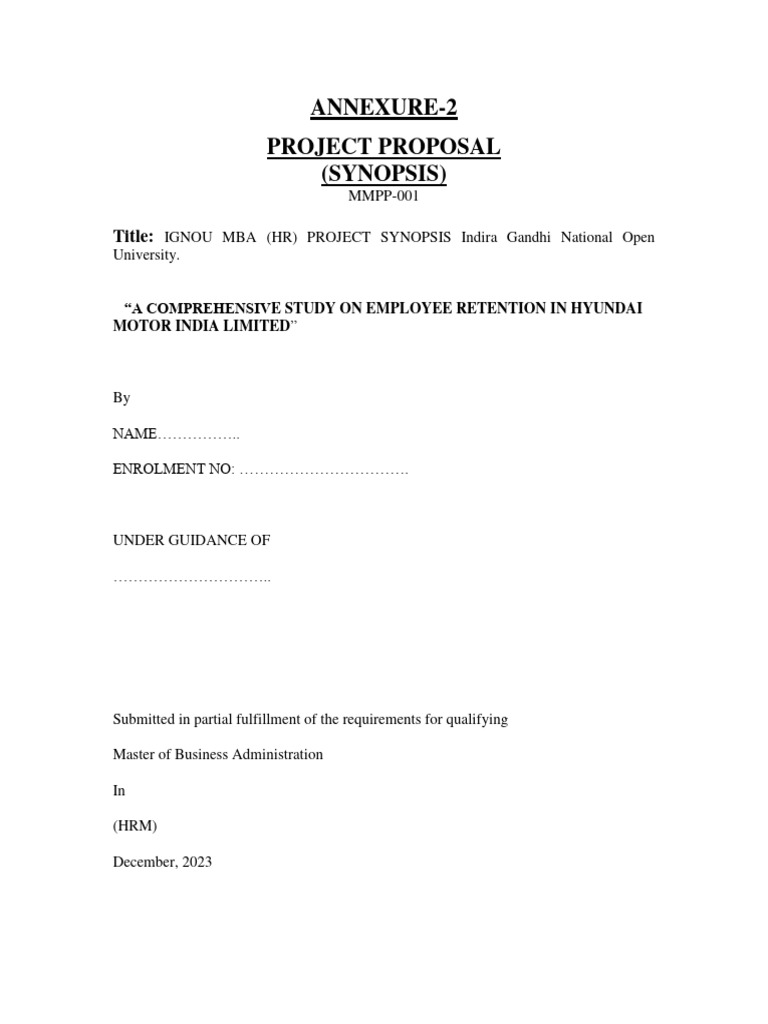 IGNOU MBA (HR) MS100 Project Synopsis Sample | PDF | Employee Retention ...