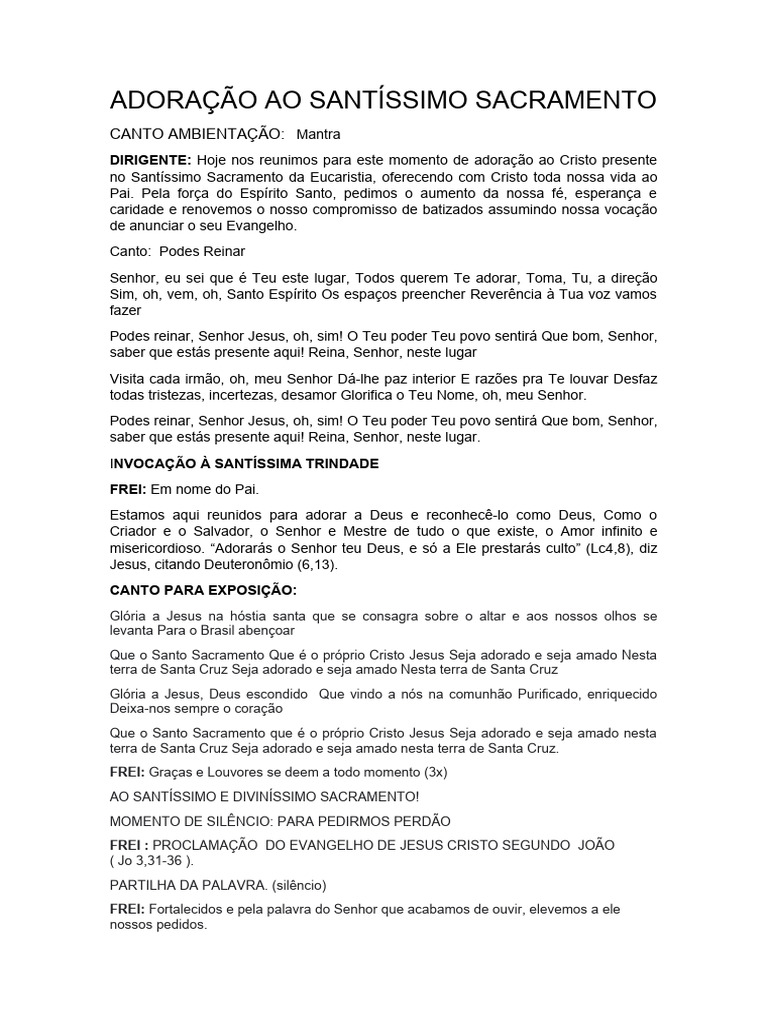Adoração Ao Santíssimo Sacramento Download Grátis Pdf Eucaristia