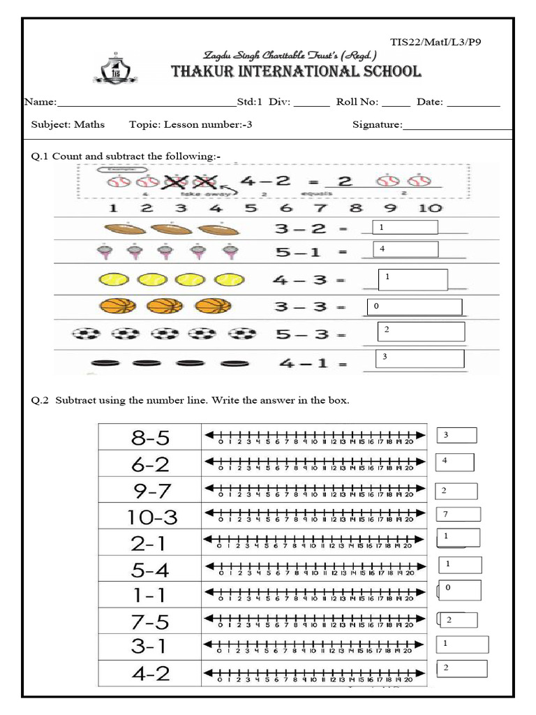 Math Grade1 Sem I Portion Work - ch-3 Answer Key | PDF | Mathematics