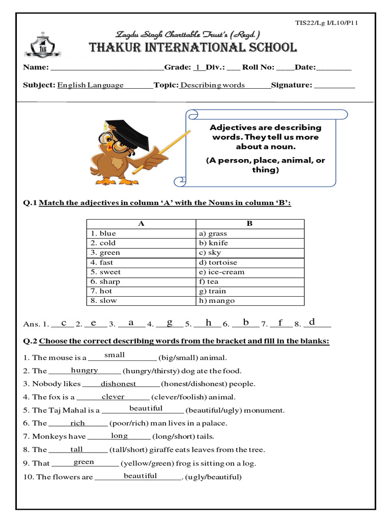 L 10 Describing Words Answer Key | PDF | Linguistics | Linguistic ...