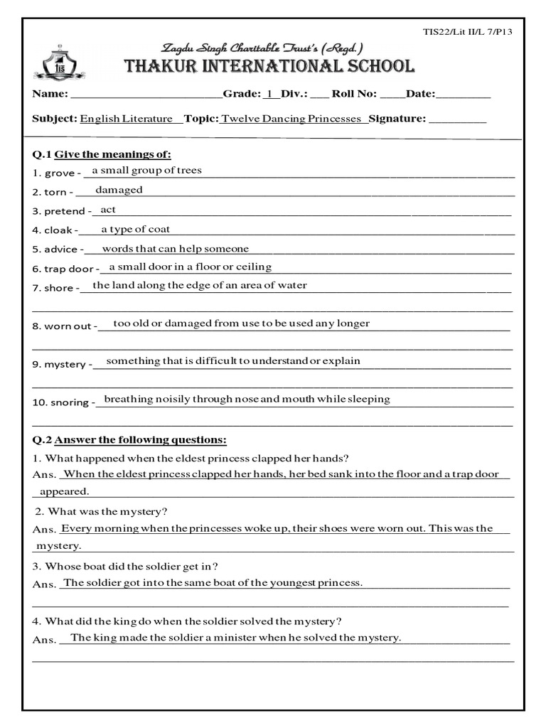 Twelve Dancing Princesses Worksheet | PDF | Folklore | European Folklore