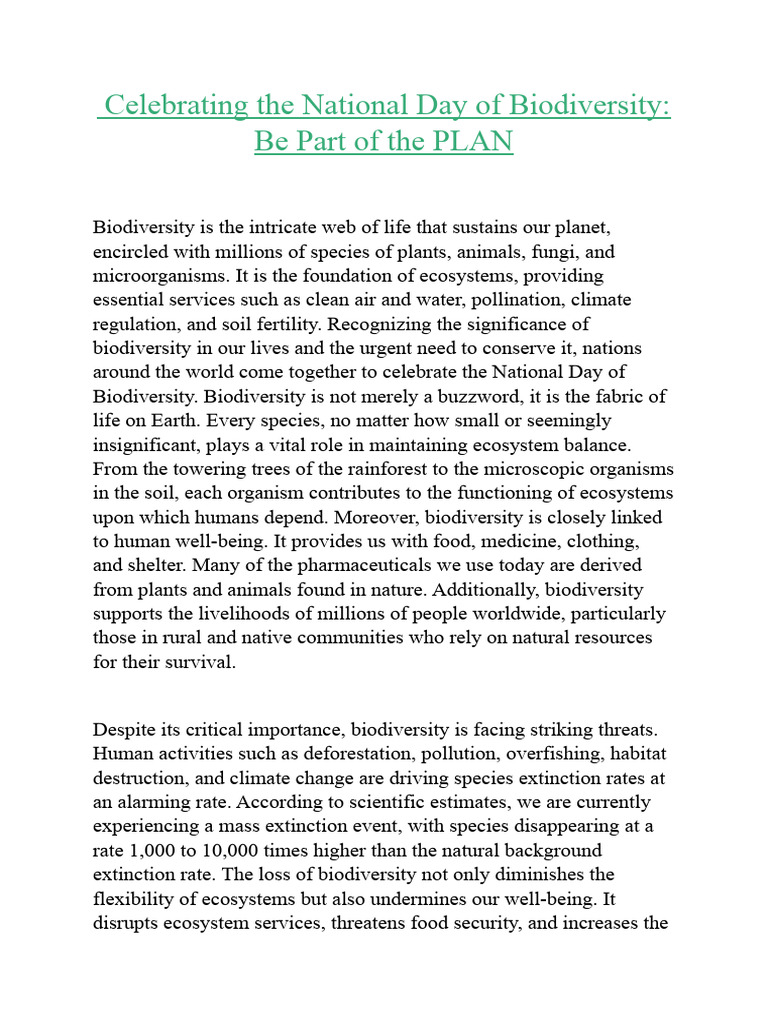 Celebrating The National Day of Biodiversity | PDF | Biodiversity ...