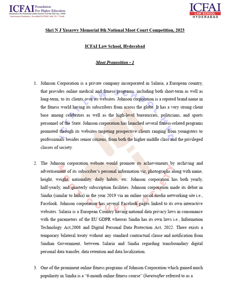 Moot Proposition - 1 8th NJYS NMCC 2023 (Released On 18-05-23) | PDF | Facebook | Mobile App