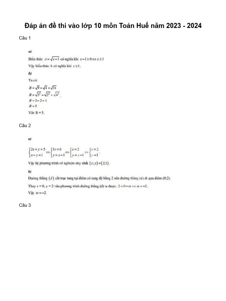 De Thi Vao 10 Mon Toan Thua Thien Hue 2023 | PDF