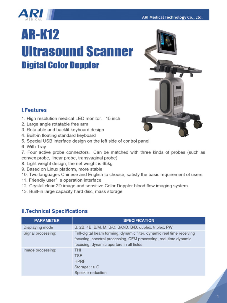 AR-K12 Digital Color Doppler Ultrasound Scanner | PDF | Medical ...