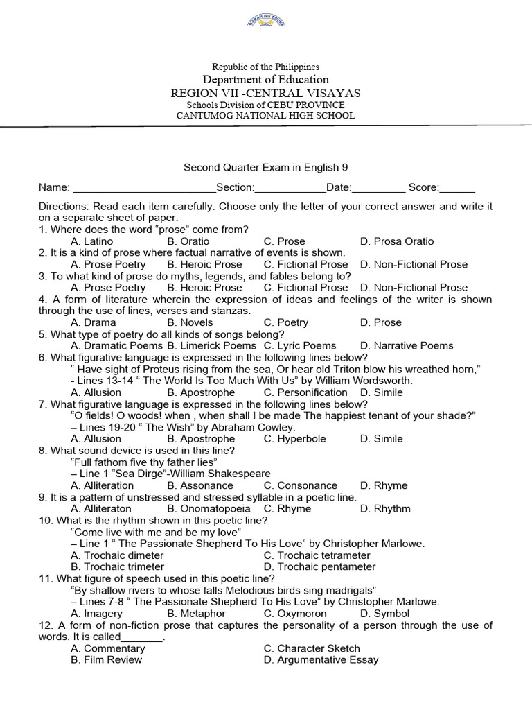 third-quarter-exam-ENGLISH 9 | PDF | Characters In Romeo And Juliet ...