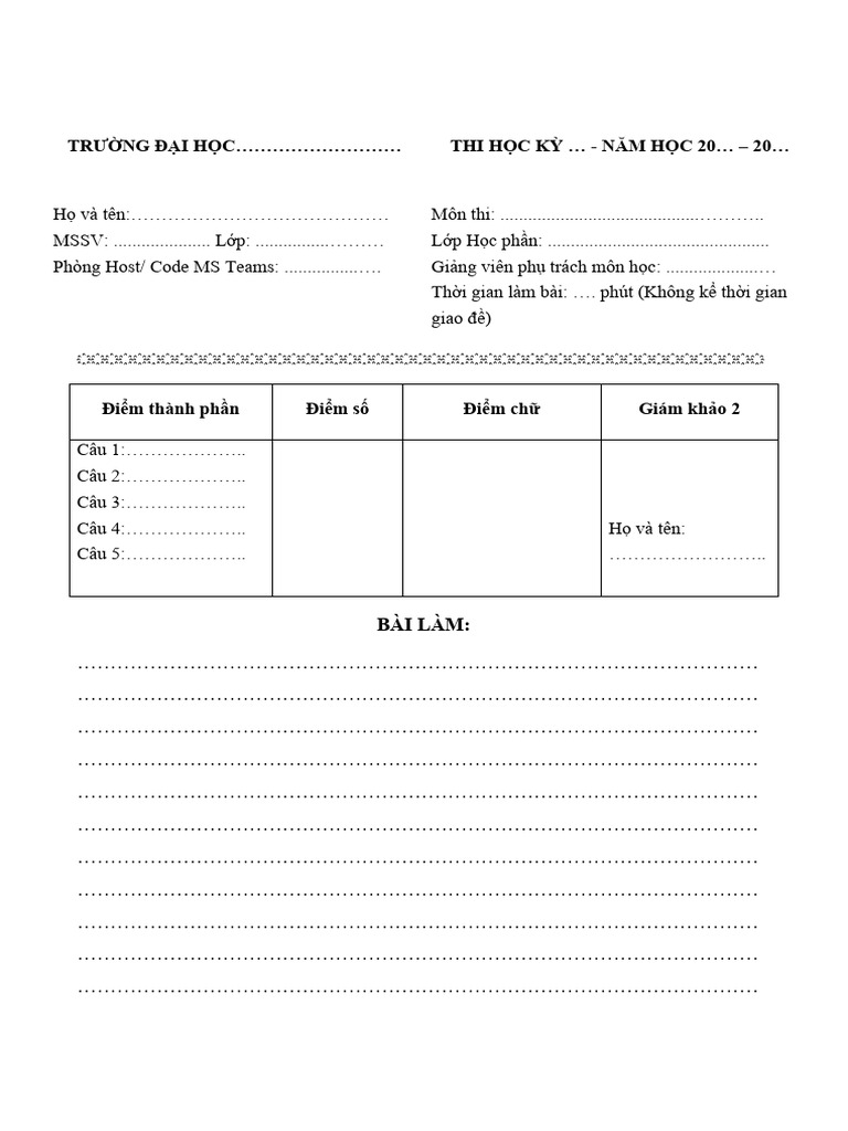 Mẫu giấy thi A4 cho sinh viên | PDF