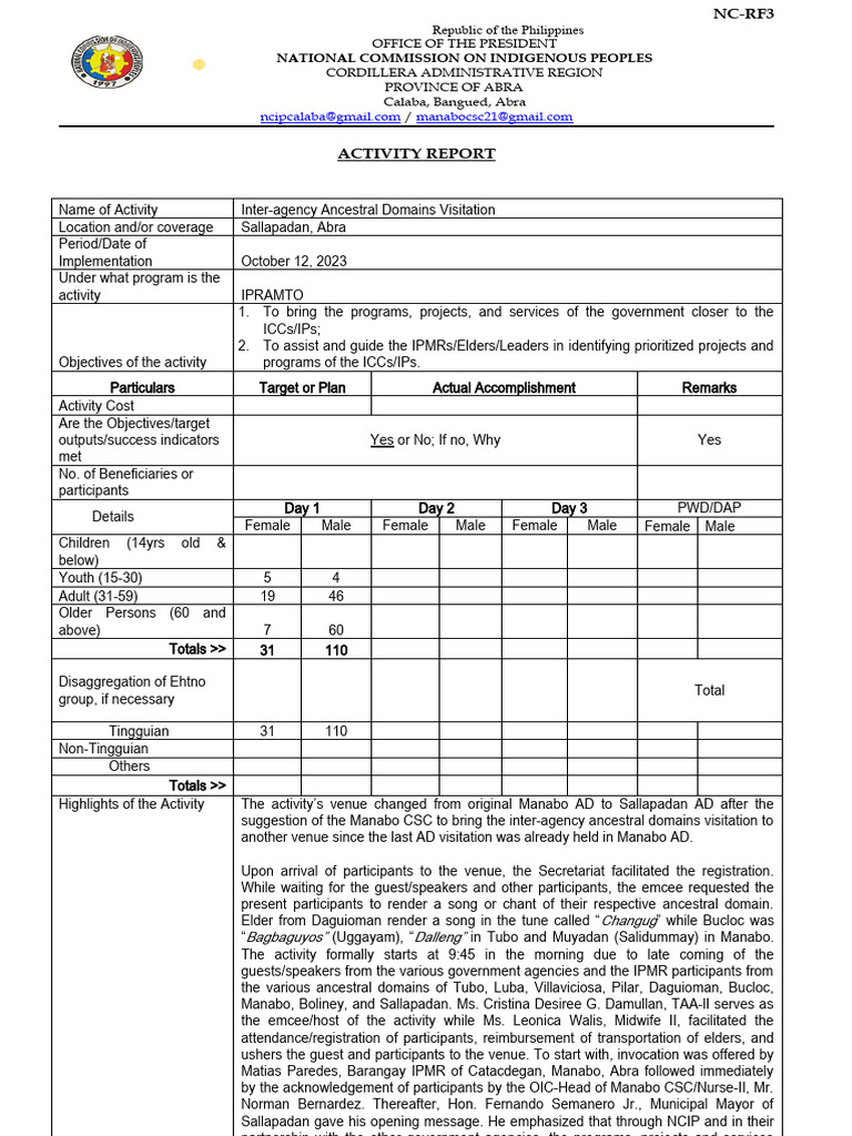 Activity Report-Sallapadan AD Visit | PDF | Indigenous Peoples | Ethnic ...