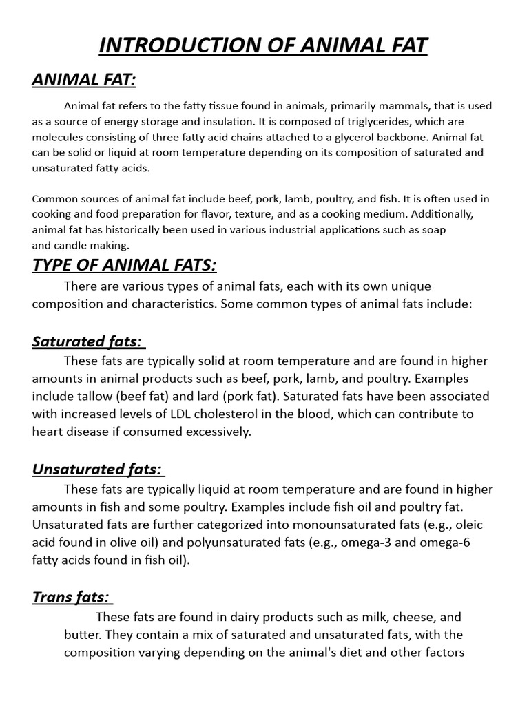 Overview of Animal Fats and Types | PDF | Fat | Cooking Oil