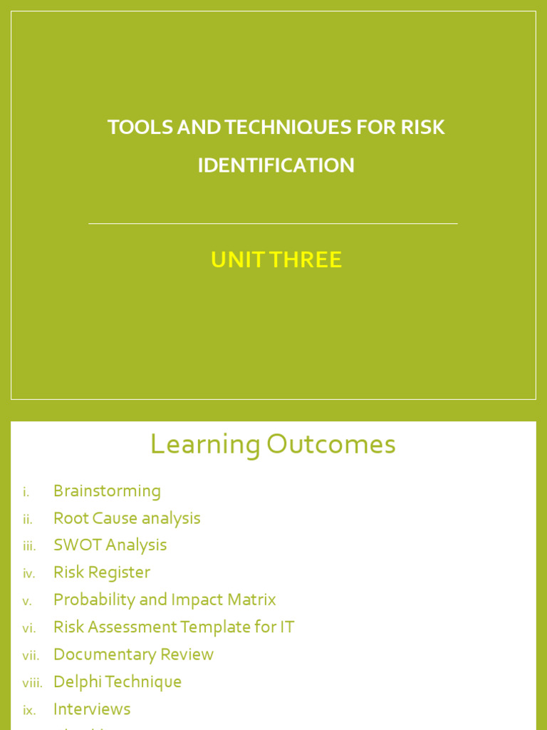 Unit 3 - Tools and Techniques for Risk Identification | PDF | Risk ...