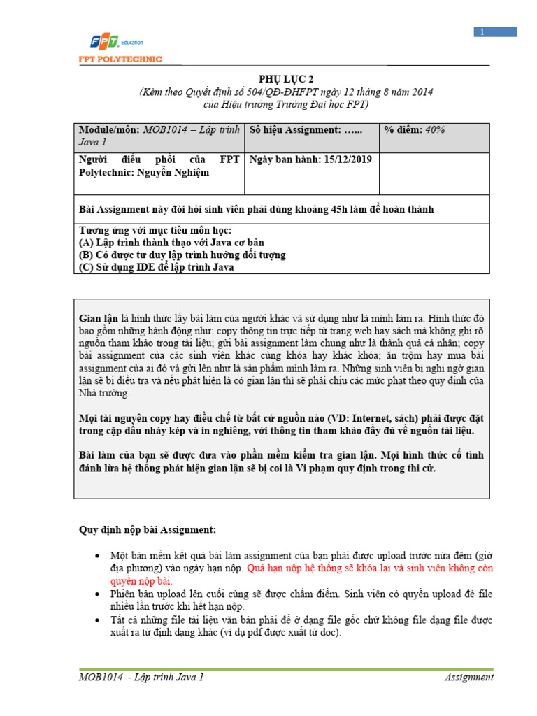 L - P Trinh Java 1 - ASS | PDF