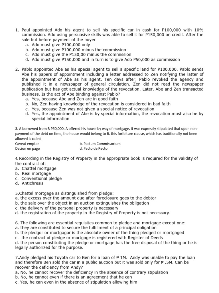 Agency, Pledge, and Mortgage | PDF | Mortgage Law | Consent