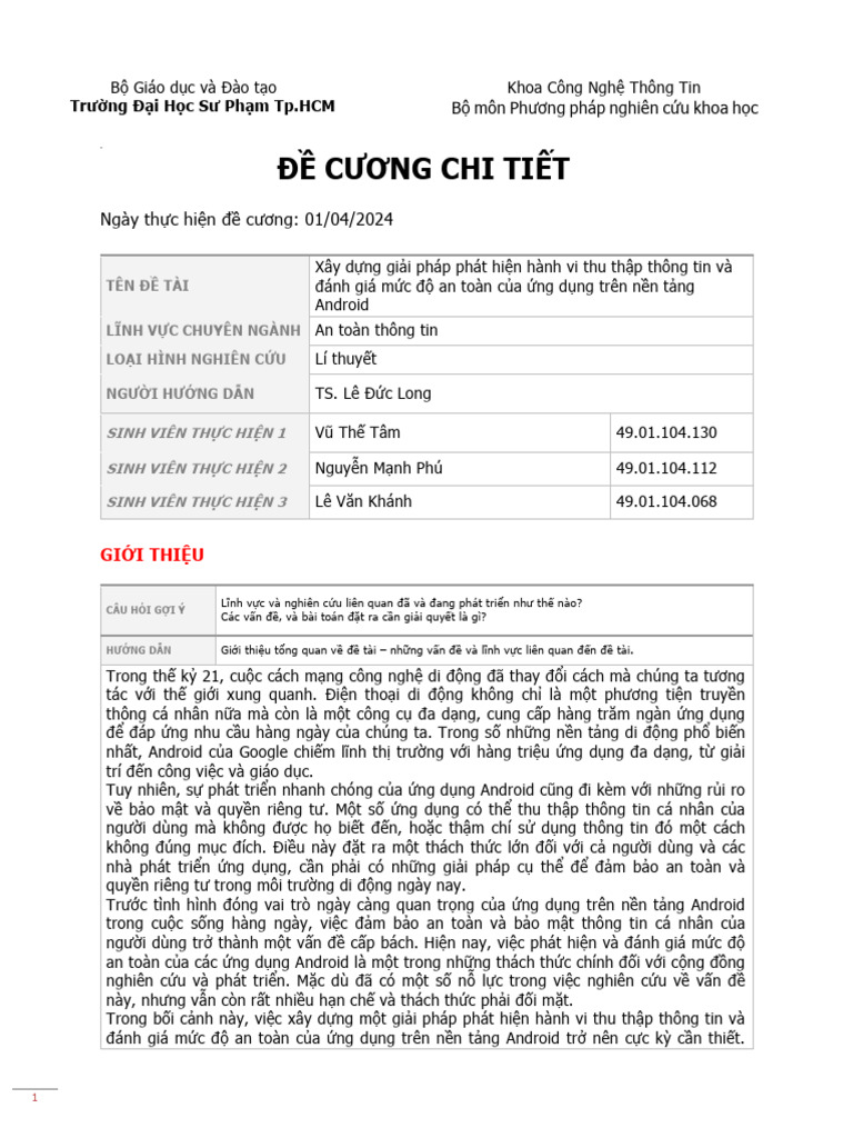 De Cuong Chi Tiet (Vietnamese) | PDF