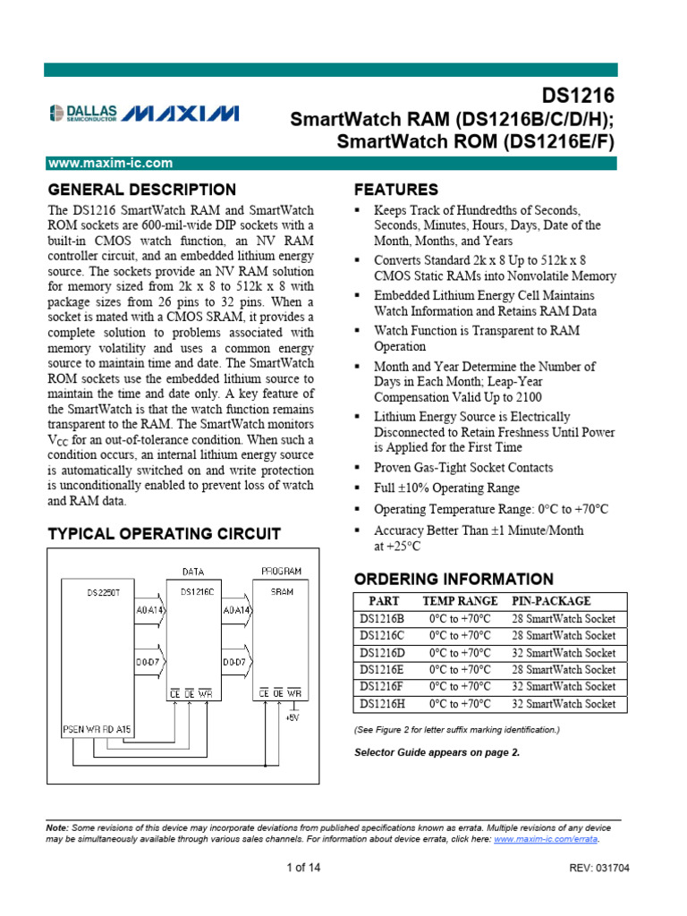 DS1216 | PDF | Random Access Memory | Computer Memory