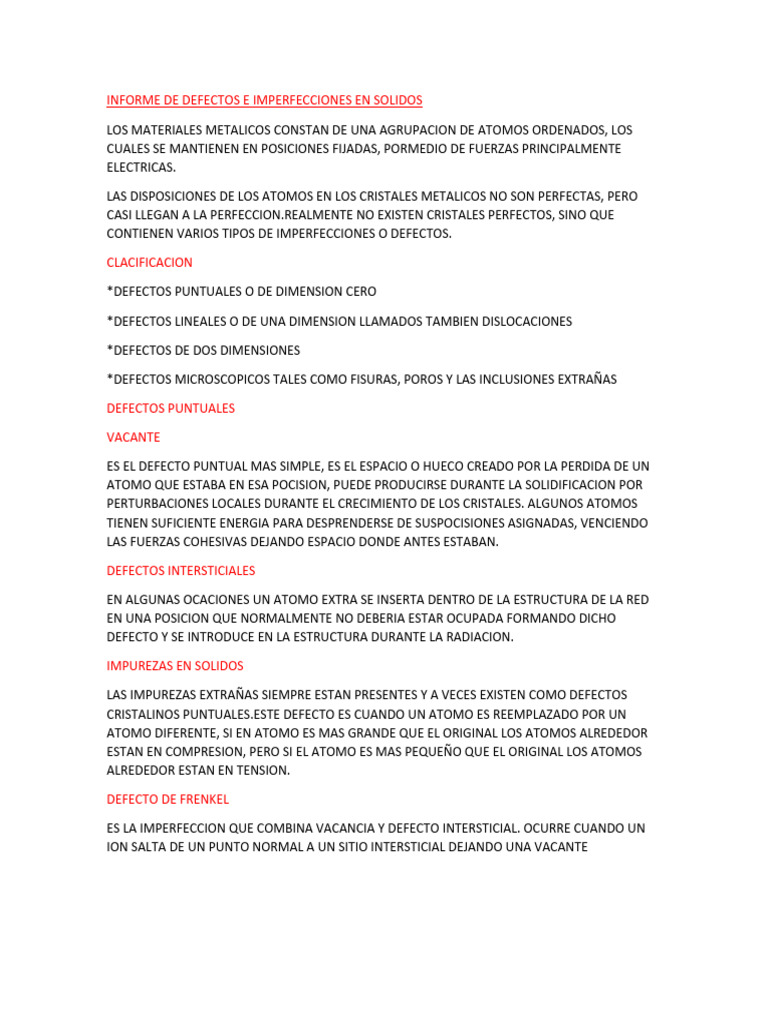 INFORME DE DEFECTOS E IMPERFECCIONES EN SOLIDO1 (2) | PDF | Dislocación ...