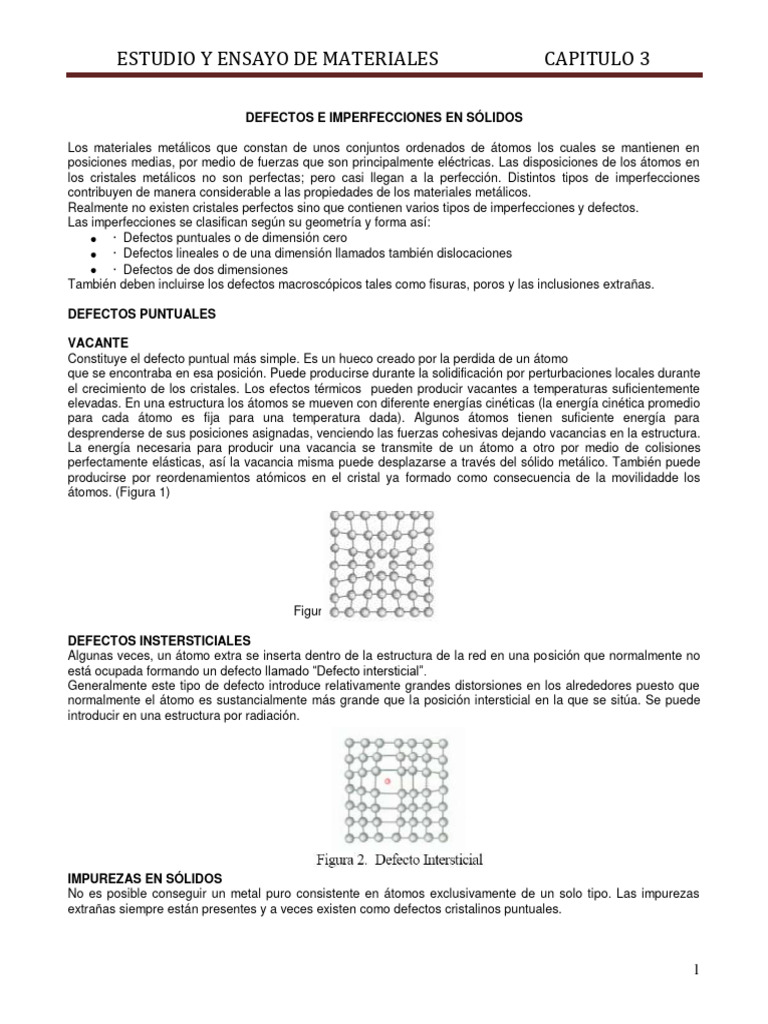 Cap 3 Defectos e Imperfecciones en Sólidos Cristalinos | PDF ...