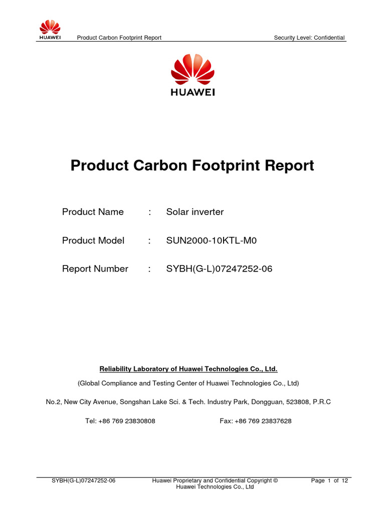 Product Carbon Footprint Report For Huawei SUN2000 10KTL M0 ...