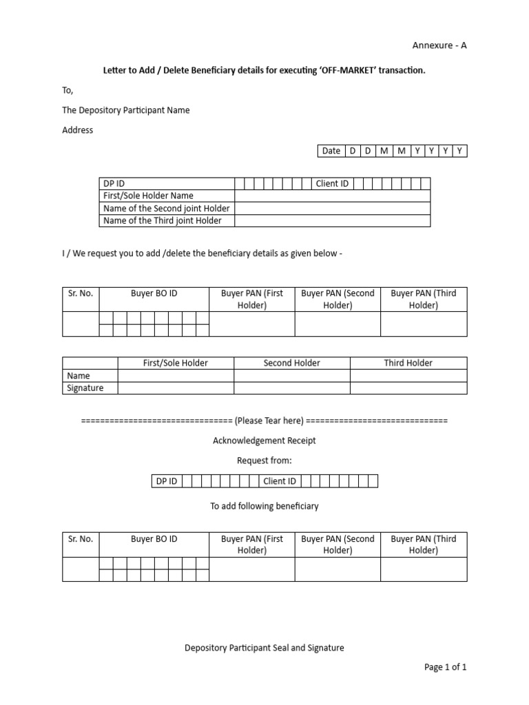 Off-Market Transaction Beneficiary Request | PDF