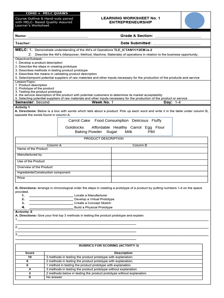 EntrepreneurshipWorksheet-Week-1_NA | PDF | Prototype