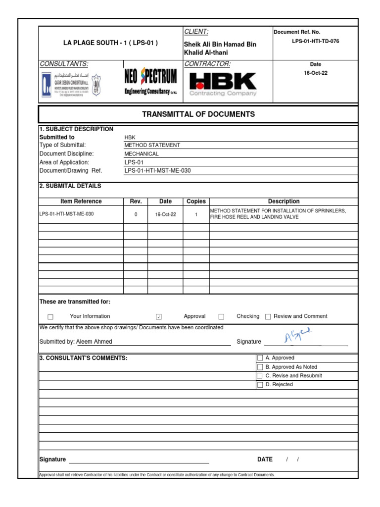 LPS-01-HTI-MST-ME-030-SPRINKLER, FIRE HOSE REEL AND LANDING. | PDF ...