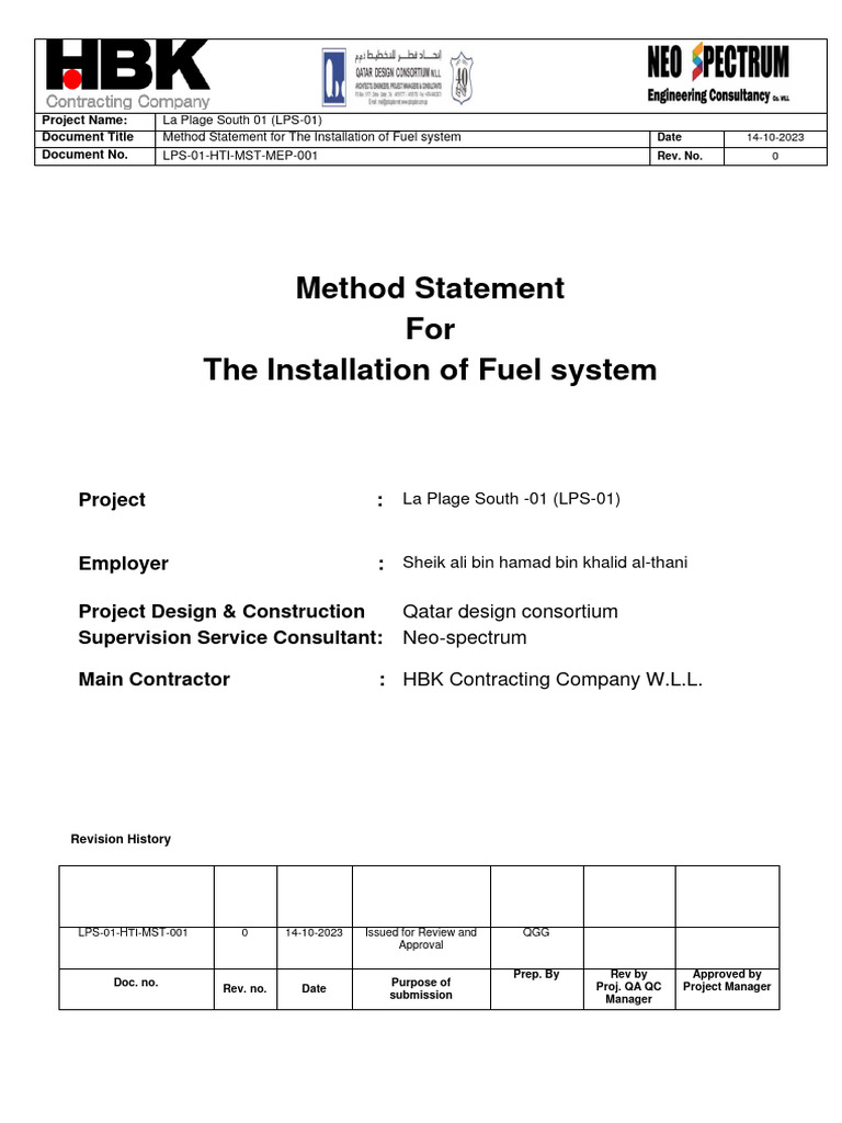 Lps 01 Hti MST Mep 001 Installation of Fuel System | PDF | Pipe (Fluid ...