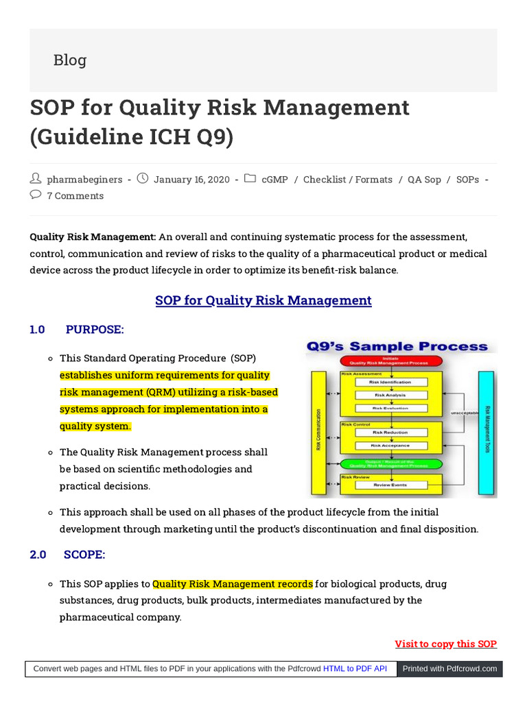 Pharmabeginers Com Quality Risk Management | PDF | Risk | Risk Management