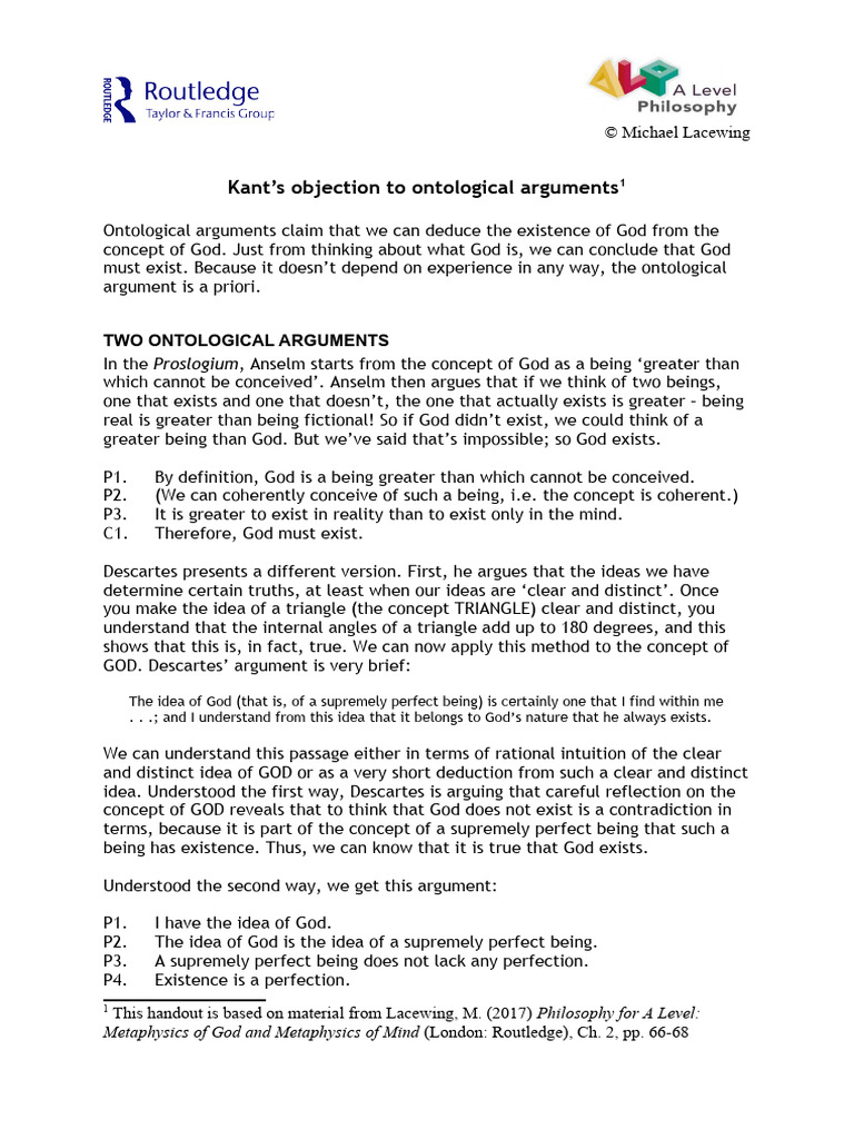 Kants Objection To Ontological Arguments | PDF | Idea | Existence
