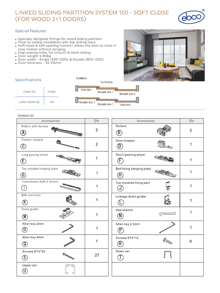 Linked Sliding Partition System 100 Soft Close For Wood 2 Plus 1 Doors ...