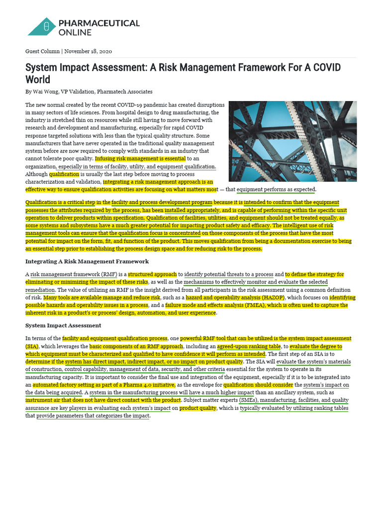 System Impact Assessment A Risk Management Framework For A COVID World ...