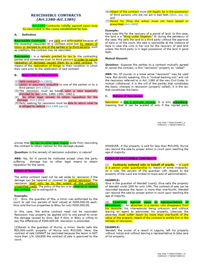 Understanding Rescissible Contracts | PDF | Annulment | Void (Law)