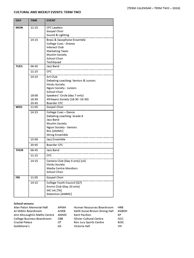 Term 2 - 2024 Calendar - Final | PDF | Sports