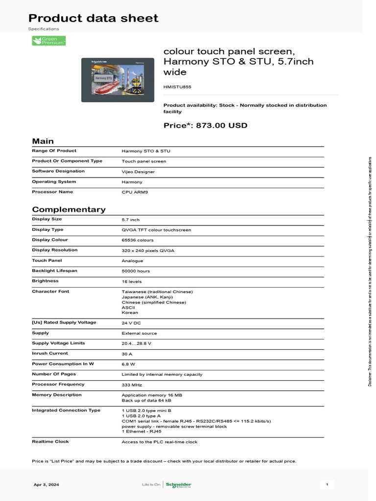 Schneider Electric - Harmony-STO-STU - HMISTU855 | PDF | Touchscreen ...