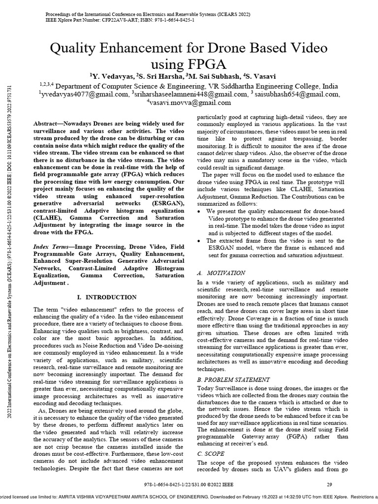Quality Enhancement For Drone Based Video Using Fpga Pdf Unmanned