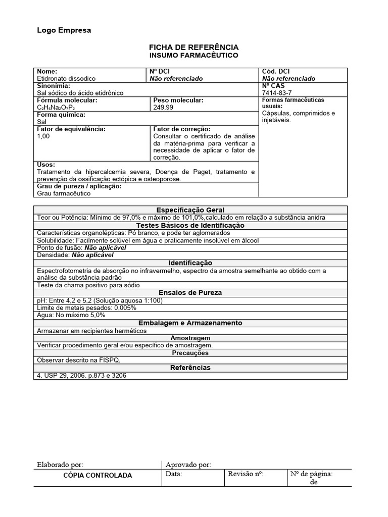 Etidronato dissodico | PDF | Solubilidade | Sal (Química)