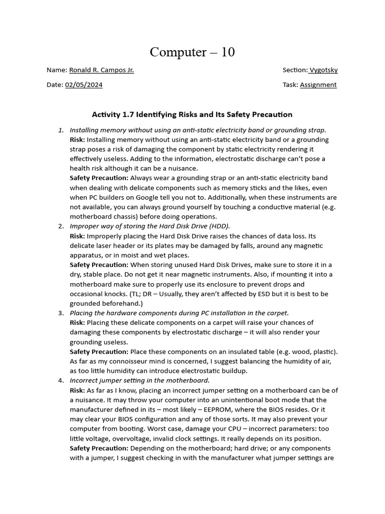 Computer | PDF | Central Processing Unit | Electrostatic Discharge