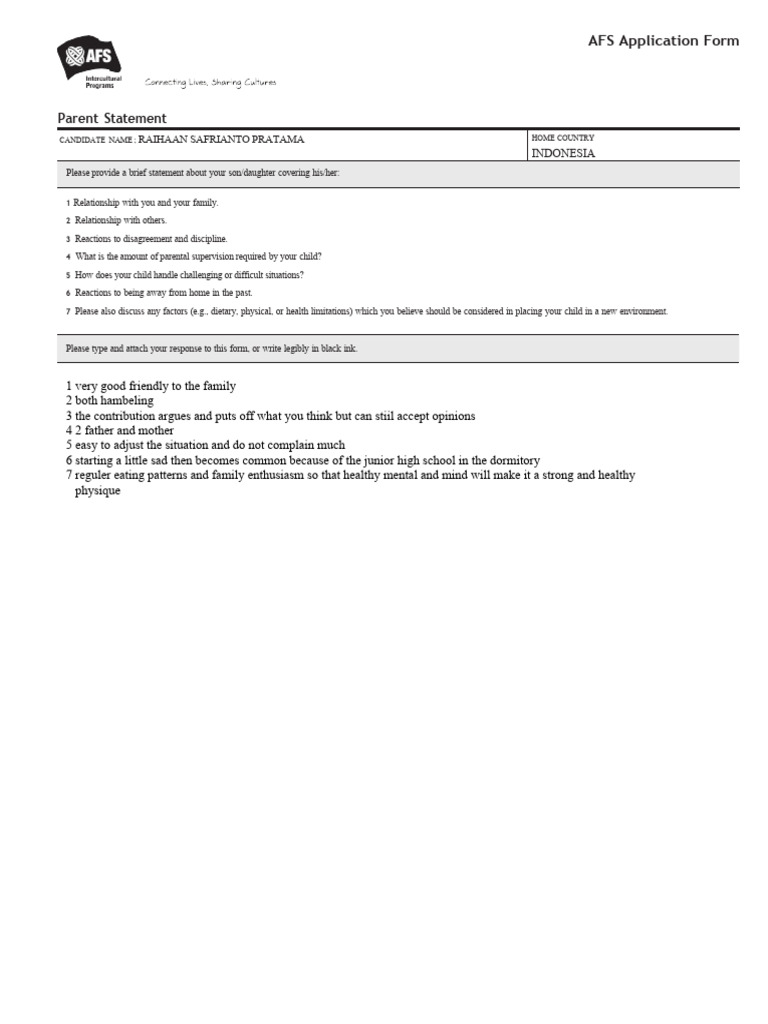 Parent Statement | PDF