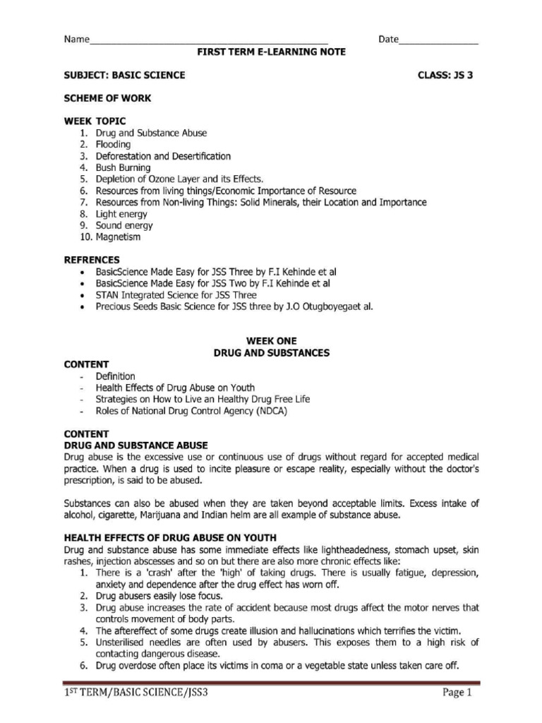 1st-Term-J3-Basic-Science - Brainiac | PDF | Ear | Rainbow