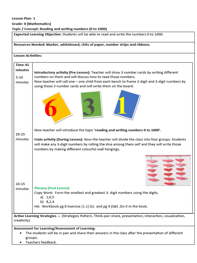 Unit 1 (LP1) Reading and Writing Numbers From 0 To 1000 | PDF